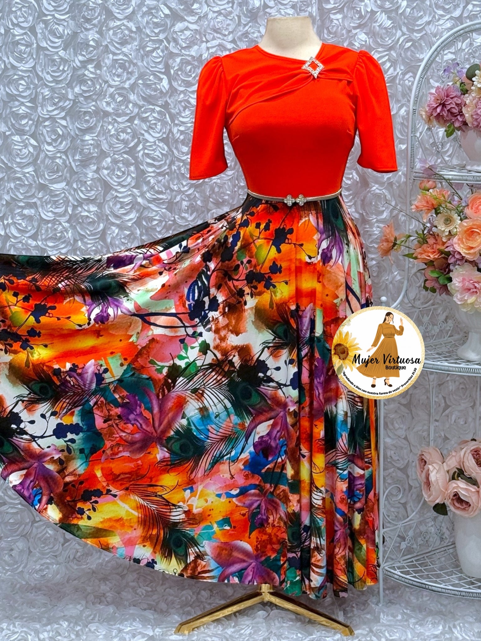 Rosalie Orange Floral Dress – Mujer Virtuosa Boutique
