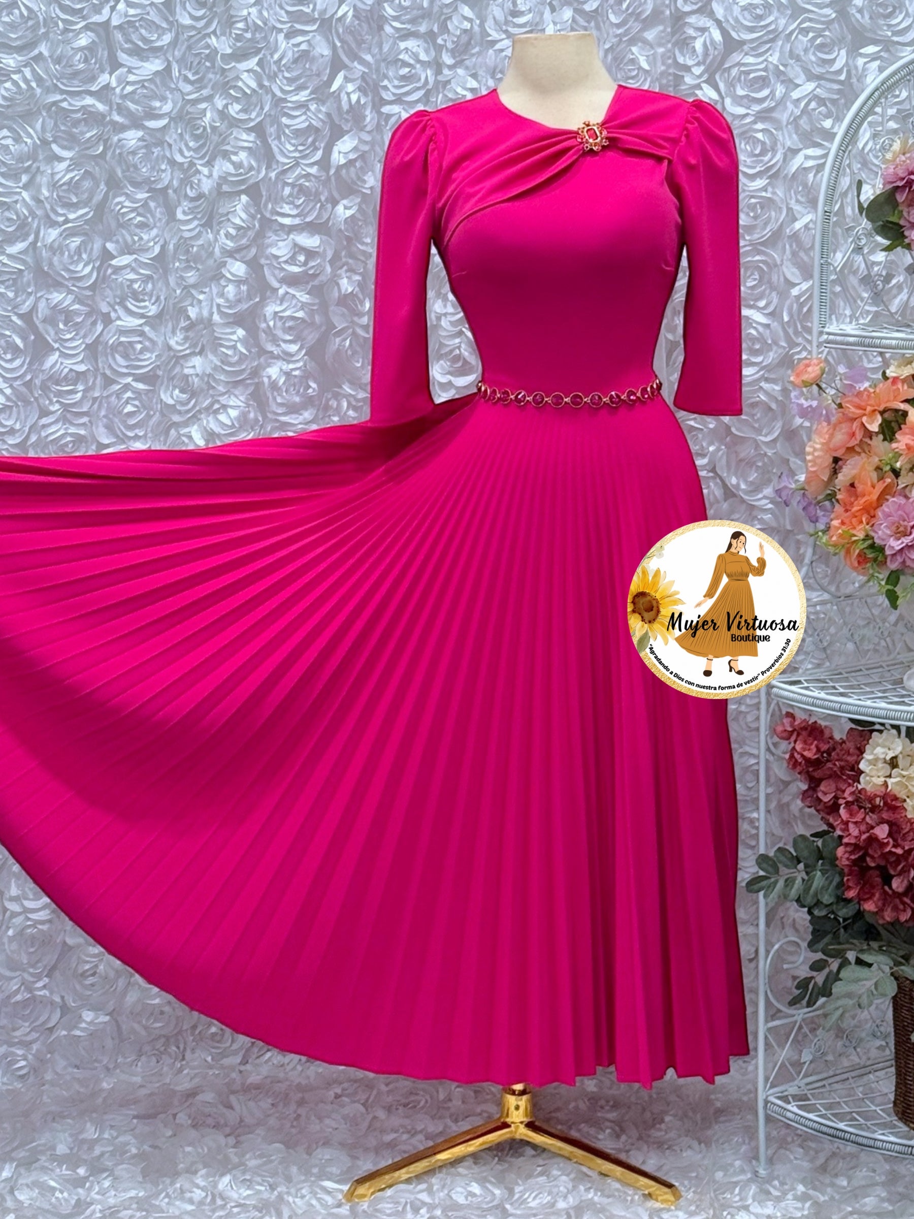 Rosalie Fucsia Pleated Dress – Mujer Virtuosa Boutique